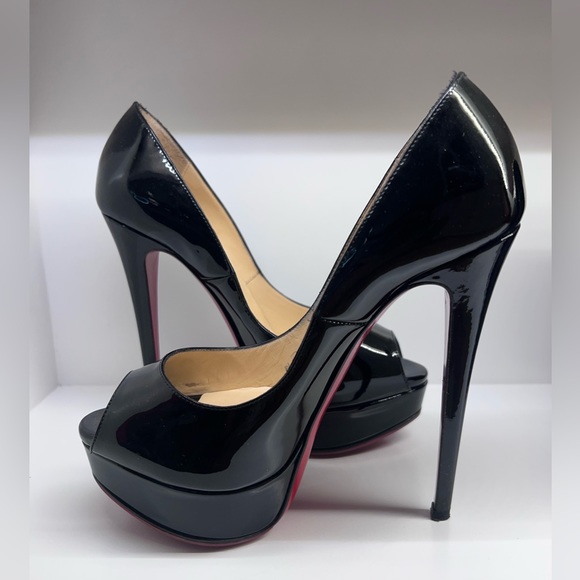 Christian Louboutin | Shoes | Christian Louboutin Lady Peep Patent Leather Pumps Black | Poshmark